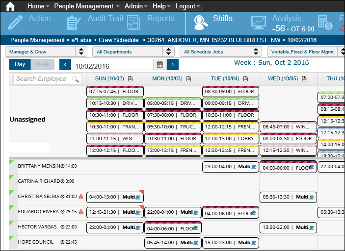 eLabor: Crew Schedule Screen