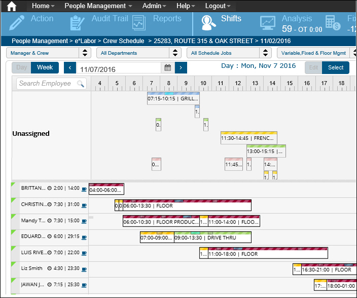 eLabor: Crew Schedule Screen